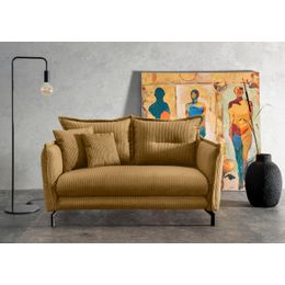 Ecksofa Home Affaire "Lazio modern und bequem, schmale Armlehnen, tolle Detailverarbeitung", braun (gold), B:255cm H:94cm T:110cm, 93% Polyester, 7% Polyamid, Sofas, Ecksofa, zwei verschiedene Fu&szlig;farben w&auml;hlbar