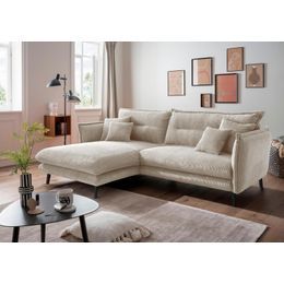 Ecksofa Home Affaire "Lazio modern und bequem, schmale Armlehnen, tolle Detailverarbeitung", beige, B:255cm H:94cm T:180cm, 93% Polyester, 7% Polyamid, Sofas, Ecksofa, zwei verschiedene Fu&szlig;farben w&auml;hlbar
