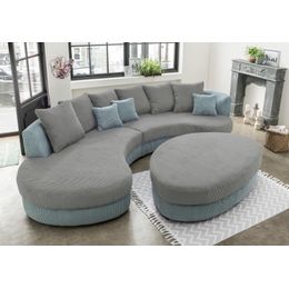Ecksofa Home Affaire "Lazio modern und bequem, schmale Armlehnen, tolle Detailverarbeitung", grau (aqua, grau), B:255cm H:94cm T:160cm, 93% Polyester, 7% Polyamid, Sofas, Ecksofa, zwei verschiedene Fu&szlig;farben w&auml;hlbar