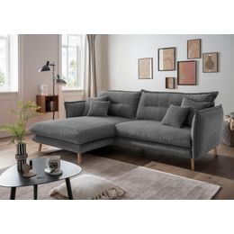 Ecksofa Home Affaire "Lazio modern und bequem, schmale Armlehnen, tolle Detailverarbeitung", grau, B:255cm H:94cm T:180cm, 93% Polyester, 7% Polyamid, Sofas, Ecksofa, zwei verschiedene Fu&szlig;farben w&auml;hlbar