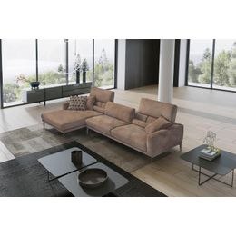 Ecksofa Egoitaliano "Masu, Design trifft sensationellen Sitzkomfort, Breite 277cm, L-Form", braun (mud), B:277cm H:95cm T:157cm, Luxus-Micofaser Lederoptik (100% Polyester) ist ein neues technisches Gewebe mit einem visuellen und taktilen Aspekt, der dem Nubuk sehr nahe kommt, mit innovativen Eigenschaften. Seine au&szlig;erordentliche Weichheit kommt von einem exklusiven Produktionsprozess, der Unreinh