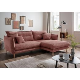 Ecksofa Home Affaire "Lazio modern und bequem, schmale Armlehnen, tolle Detailverarbeitung", rot (koralle, rot), B:255cm H:94cm T:180cm, 93% Polyester, 7% Polyamid, Sofas, Ecksofa, zwei verschiedene Fu&szlig;farben w&auml;hlbar