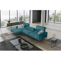Ecksofa Egoitaliano "Masu, Design trifft sensationellen Sitzkomfort, Breite 277cm, L-Form", blau (teal), B:277cm H:95cm T:157cm, Sofas, Ecksofa, inkl. 2 Kissenrollen, R&uuml;ckenelemente manuell verstellbar, Metallf&uuml;&szlig;e