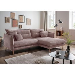 Ecksofa Home Affaire "Lazio modern und bequem, schmale Armlehnen, tolle Detailverarbeitung", rosa, B:255cm H:94cm T:180cm, 93% Polyester, 7% Polyamid, Sofas, Ecksofa, zwei verschiedene Fu&szlig;farben w&auml;hlbar