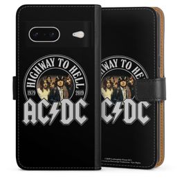 DeinDesign Google Pixel 7 Handy Klapph&uuml;lle Handyh&uuml;lle aus Kunst Leder schwarz Flip Case Acdc Official Licensed Product Rock Sideflip mit langer Lasche