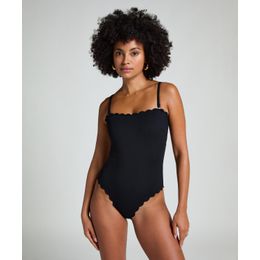 Hunkem&ouml;ller Badeanzug HUNKEM&Ouml;LLER "Badeanzug Bandeau Scallop", Damen, Gr. M, schwarz, 78% Polyamid, 18% Elasthan, 4% Polyester, Badeanz&uuml;ge Badeanzug
