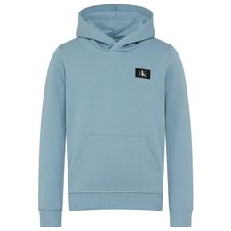 Kapuzensweatshirt Calvin Klein Jeans "TERRY CK WOVEN LABEL HOODIE", M&auml;dchen, Gr. 12 (152), citadel, Sweatware, Obermaterial: 100% Baumwolle, unifarben, regular fit normal, Rundhals, eingesetzt Rippb&uuml;ndchen, Sweatshirts, Regular fit mit Kapuze