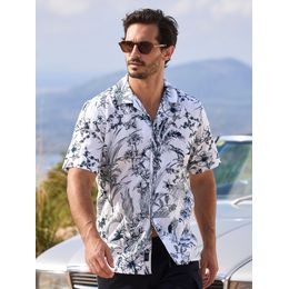 Kurzarmhemd Lerros "Legeres Kurzarmhemd mit floralem Print und offenem Kragen", Herren, Gr. L, Normalgr&ouml;&szlig;en, broken wei&szlig;, 100% Baumwolle, Hemden