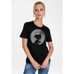 T-Shirt logoshirt "Snoopy - Mond", Damen, Gr. L, schwarz, 100% Baumwolle, unifarben, normal, Rundhals, Shirts T-Shirt, mit Snoopy-Motivdruck im Retro-Look