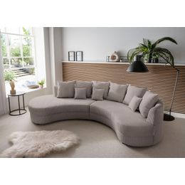 Ecksofa Home Affaire "Lazio modern und bequem, schmale Armlehnen, tolle Detailverarbeitung", grau (grau, braun), B:255cm H:94cm T:160cm, 93% Polyester, 7% Polyamid, Sofas, Ecksofa, zwei verschiedene Fu&szlig;farben w&auml;hlbar