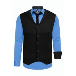 Langarmhemd Rusty Neal, Herren, Gr. 4XL, EURO-Gr&ouml;&szlig;en, blau (dunkelblau), 60% Baumwolle, 37% Polyester, 3% Elasthan, mehrfarbig, ohne Ausschnitt, Hemden, bestehend aus Hemd, Weste und Krawatte