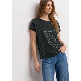T-Shirt Street One, Damen, Gr. 34, deep bound gr&uuml;n, Stoff, 65% Polyester, 35% Viskose, Glitzermuster, normal normal, Rundhals, abgesteppt, Shirts T-Shirt, mit Rundhalsausschnitt