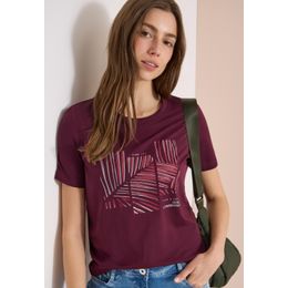Kurzarmshirt Cecil "Style Lea", Damen, Gr. L (42), lila (sweet grape rot), Jersey, Obermaterial: 50% Baumwolle, 50% Modal, bedruckt, normal h&uuml;ftbedeckend, Rundhals, abgesteppte Kante, Shirts, Sommershirt mit Rundhals und Artwork