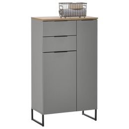 Midischrank Denver, Grau, Eiche, Metall, 3 F&auml;cher, 2 Schublade(n) Schubladen, 60x106x32 cm, Typenauswahl, Beim&ouml;bel erh&auml;ltlich, stehend, Badezimmer, Badezimmerschr&auml;nke, Midischr&auml;nke