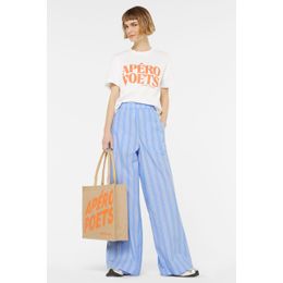 Stoffhose SENSES.THE LABEL, Damen, Gr. M/L, Normalgr&ouml;&szlig;en, orange (shirt blau, iconic orange), Web, Material: 100% Baumwolle, gestreift, relaxed fit lang, Hosen Stoffhose, mit Elastikbund