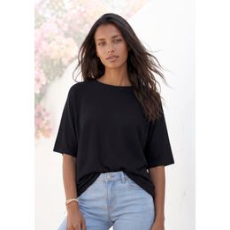 Kurzarmshirt Vivance "mit Lochstrickmuster", Damen, Gr. 32/34, schwarz, Feinstrick, Obermaterial: 85% Viskose (LENZING&trade; ECOVERO&trade;), 15% Polyester, unifarben, l&auml;ssig geschnitten normal, Rundhals, Shirts, aus weichem Viskose-Strick