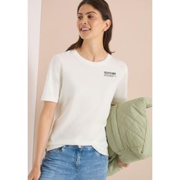 Rundhalsshirt Cecil, Damen, Gr. L (42), vanillewei&szlig;, Web, 50% Baumwolle, 50% Modal, bedruckt, comfort fit normal, Rundhals, normaler Saum, Shirts Rundhalsshirt, Jersey