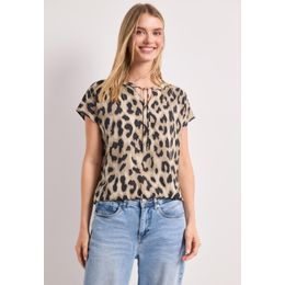 Shirtbluse Street One, Damen, Gr. 34, timeless beige, Stoff, 100% Viskose, bedruckt, regular fit normal, Rundhals, abgesteppt, Blusen, mit Elastikbund