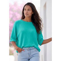 Kurzarmshirt Vivance "mit Lochstrickmuster", Damen, Gr. 32/34, blau (t&uuml;rkis), Feinstrick, Obermaterial: 85% Viskose (LENZING&trade; ECOVERO&trade;), 15% Polyester, unifarben, l&auml;ssig geschnitten normal, Rundhals, Shirts, aus weichem Viskose-Strick