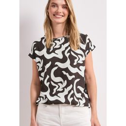 Hemdbluse Street One, Damen, Gr. 34, espresso braun, Stoff, 100% Viskose, gemustert, klassisch normal, V-Ausschnitt, normaler Saum, Blusen Hemdbluse, mit allover Print