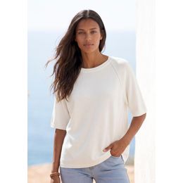 Kurzarmshirt Vivance "mit Lochstrickmuster", Damen, Gr. 32/34, beige (creme), Feinstrick, Obermaterial: 85% Viskose (LENZING&trade; ECOVERO&trade;), 15% Polyester, unifarben, l&auml;ssig geschnitten normal, Rundhals, Shirts, aus weichem Viskose-Strick