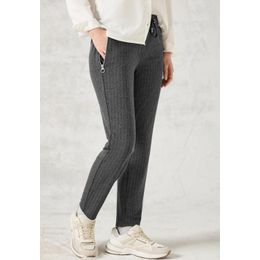 Stoffhose Cecil, Damen, Gr. L, L&auml;nge 28, grau (dunkelgrau melange), Stoff, 67% Polyester, 30% Viskose, 3% Elasthan, gestreift, comfort fit normal, Hosen Stoffhose, Middle Waist