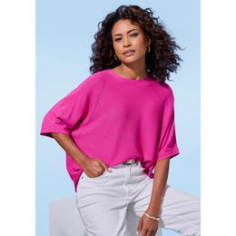 Kurzarmshirt Vivance "mit Lochstrickmuster", Damen, Gr. 32/34, pink (fuchsia), Feinstrick, Obermaterial: 85% Viskose (LENZING&trade; ECOVERO&trade;), 15% Polyester, unifarben, l&auml;ssig geschnitten normal, Rundhals, Shirts, aus weichem Viskose-Strick