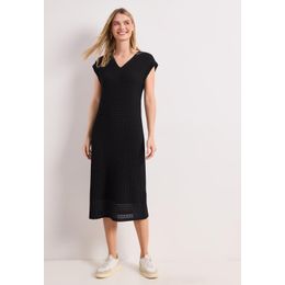 Midikleid Street One, Damen, Gr. 34, EURO-Gr&ouml;&szlig;en, schwarz, Web, Obermaterial: 70% Baumwolle, 30% Polyester; Futter: 95% Viskose, 5% Elasthan, unifarben, regular fit wadenlang, V-Ausschnitt, Umschlagbund, Kleider Midikleid, in Unifarbe