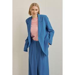 Jackenblazer SENSES.THE LABEL, Damen, Gr. L, blau (unique blau), Material: 100% Lyocell, Futter: 50% Polyester, 50% Viskose, unifarben, oversize normal, V-Ausschnitt, eingesetzt gerader Abschluss, Blazer, mit Reverskragen
