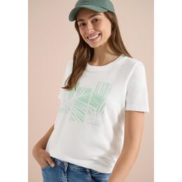 Kurzarmshirt Cecil "Style Lea", Damen, Gr. L (42), wei&szlig; (vanillewei&szlig;), Jersey, Obermaterial: 50% Baumwolle, 50% Modal, bedruckt, normal h&uuml;ftbedeckend, Rundhals, abgesteppte Kante, Shirts, Sommershirt mit Rundhals und Artwork
