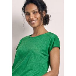 T-Shirt Street One, Damen, Gr. 34, ever gr&uuml;n, Stoff, 55% Polyester, 45% Viskose, unifarben, regular fit normal, U-Boot-Ausschnitt, abgesteppt, Shirts T-Shirt, aus softem Materialmix