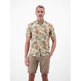 Kurzarmhemd Lerros "Flexibles Kurzarmhemd mit modischem Allover-Print", Herren, Gr. L, Normalgr&ouml;&szlig;en, gravel beige, 97% Baumwolle, 3% Elasthan, Hemden