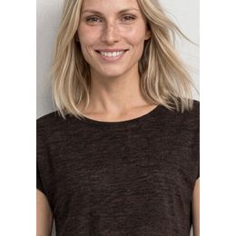 T-Shirt Street One, Damen, Gr. 34, espresso braun, Stoff, 55% Polyester, 45% Viskose, unifarben, regular fit normal, U-Boot-Ausschnitt, abgesteppt, Shirts T-Shirt, aus softem Materialmix
