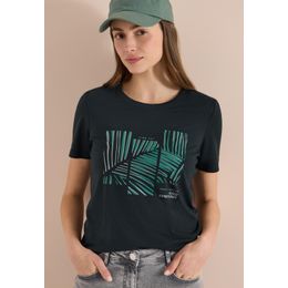 Kurzarmshirt Cecil "Style Lea", Damen, Gr. L (42), schwarz (palm breeze gr&uuml;n), Jersey, Obermaterial: 50% Baumwolle, 50% Modal, bedruckt, normal h&uuml;ftbedeckend, Rundhals, abgesteppte Kante, Shirts, Sommershirt mit Rundhals und Artwork