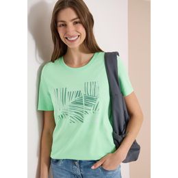 Kurzarmshirt Cecil "Style Lea", Damen, Gr. L (42), gr&uuml;n (juicy lime), Jersey, Obermaterial: 50% Baumwolle, 50% Modal, bedruckt, normal h&uuml;ftbedeckend, Rundhals, abgesteppte Kante, Shirts, Sommershirt mit Rundhals und Artwork