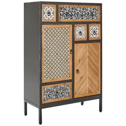 Landscape Kommode, Mehrfarbig, Natur, Schwarz, Metall, Tanne, massiv, 2 F&auml;cher, 5 Schublade(n) Schubladen, 80x124.5x38 cm, stehend, Wohnzimmer, Kommoden & Sideboards, Kommoden