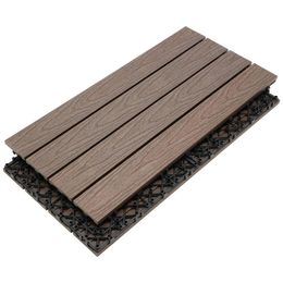 Ambia Garden Terrassenfliese Wpc, Dunkelbraun, Holzwerkstoff, 60x2.1x30 cm, Global Recycled Standard (Grs), rutschfest, witterungsbest&auml;ndig, lichtunempfindlich, Gartenzubeh&ouml;r, Terrassen- & Balkonb&ouml;den, Terrassenfliesen