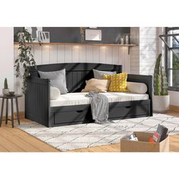 Mid.you Ausziehbett, Schwarz, Metall, Kunststoff, Kiefer, massiv, H&ouml;he ca. 20 cm, 90x200 cm, FSC Mix, Bettkasten, Lattenrost, Kinder- & Jugendzimmer, Kinderm&ouml;bel, Kinderbetten, Ausziehbetten