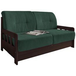 Schlafsofa Camino Holzkorpus Nussbaum/Dunkelgr&uuml;n