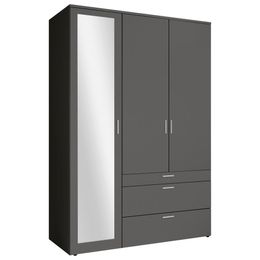 P & B Dreht&uuml;renschrank, Graphit, Glas, Holzwerkstoff, 4 F&auml;cher, 3 Schublade(n) Schubladen, 135x195x56 cm, Schrankfront mit Spiegel, Schlafzimmer, Kleiderschr&auml;nke, Dreht&uuml;renschr&auml;nke