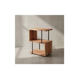 KADIMA DESIGN H&ouml;lzerner Beistelltisch in S-Form, Massivholz & Edelstahl, Modernes & Elegantes Design