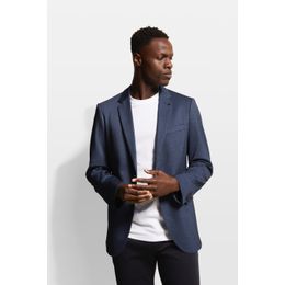 Sakko Bugatti, Herren, Gr. 56, blau (dunkelblau), 65% Polyester, 30% Viskose, 5% Elasthan, slim fit, Manschette, Sakkos Sakko, mit moderner Passform