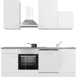 K&uuml;chenzeile Flex-Well "Neo", wei&szlig; (k&uuml;che: wei&szlig;, front: wei&szlig; matt, korpus: wei&szlig;, arbeitsplatte: beton, grau), B:220cm H:234cm T:60cm, Komplettk&uuml;chen-Sets, K&uuml;chenzeile, wahlweise mit E-Ger&auml;ten, Gesamtbreite 220 cm