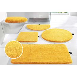 Badematte Bruno Banani "Lana, Badvorleger, Badezimmer Teppich" Gr. 12, gelb (lemon), 3-tlg. H&auml;nge-WC Set, 3 Stk., Polyacryl, Badematten, Badematte, Badteppich, Badematten, unifarben, auch als 3 teiliges Set & rund