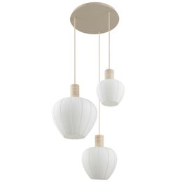 LUMICOUTURE Pendelleuchte "Annie", wei&szlig;, beige, 3, &Oslash; 52cm, 1 Stk., Leuchten, H&ouml;he 150 cm, E27, Kabel k&uuml;rzbar, Glas/Travertin Stein, wei&szlig; beige, Pendelleuchte