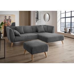 Ecksofa Home Affaire "Lazio modern und bequem, schmale Armlehnen, tolle Detailverarbeitung", grau, B:255cm H:94cm T:160cm, 93% Polyester, 7% Polyamid, Sofas, Ecksofa, zwei verschiedene Fu&szlig;farben w&auml;hlbar