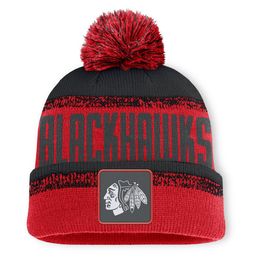 Bommelm&uuml;tze Fanatics "Fanatics M&uuml;tze Chicago Blackhawks Thrive Cuffed Pom Beanie", Damen, Gr. onesize, rot, 100% Polyacryl, M&uuml;tzen