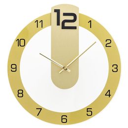 Wanduhr AMS, goldfarben, Wanduhren, B/H/L: 34cm x 5cm x 35cm, Wanduhr, Quarzuhr, Holz, Wohnzimmer, Esszimmer, K&uuml;che, Arbeitszimmer, B&uuml;ro,Flur