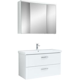 Badm&ouml;bel-Set SAPHIR "Serie 3007, Waschtisch mit Spiegelschrank", wei&szlig; glanz, B:90cm H:200cm T:45cm, Spanplatte, Kastenm&ouml;bel-Sets, Badm&ouml;bel-Set, mit T&uuml;rd&auml;mpfer