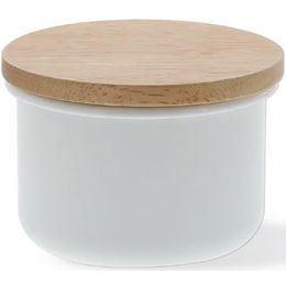 Frischhaltedose HONEYWARE, wei&szlig;, B:10cm H:7cm L:10cm, Emaille, Kunststoff, Lebensmittelaufbewahrungsbeh&auml;lter, Frischhaltedose, auslaufsicher, bruchfest, mit hochwertigem Holzdeckel